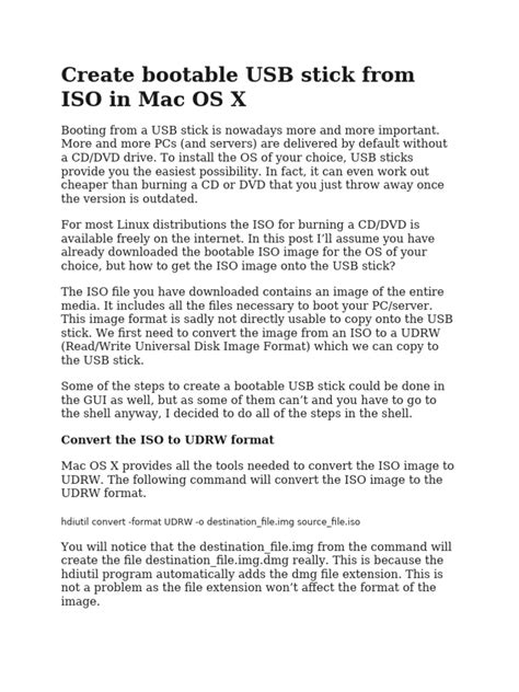 Create Bootable Usb Stick From Iso In Mac Os X Pdf Usb Flash Drive Booting
