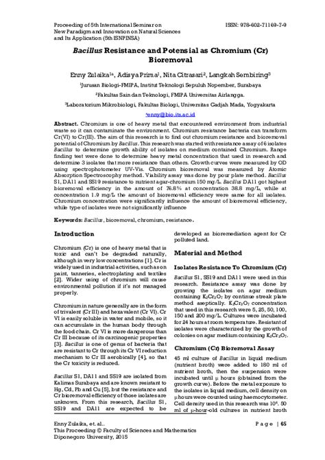 Pdf Bacillus Resistance And Potensial As Chromium Cr Bioremoval