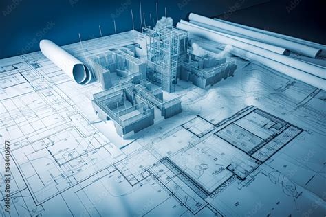 Blueprint For Construction Project Rendered Concept Generative Ai