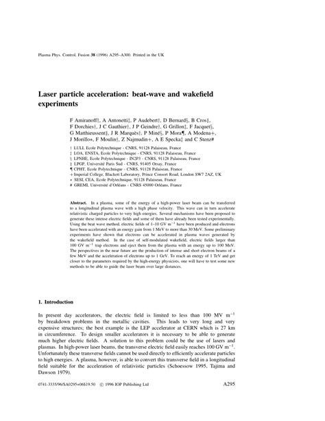 Pdf Laser Particle Acceleration Beat Wave And Wakefield Experiments
