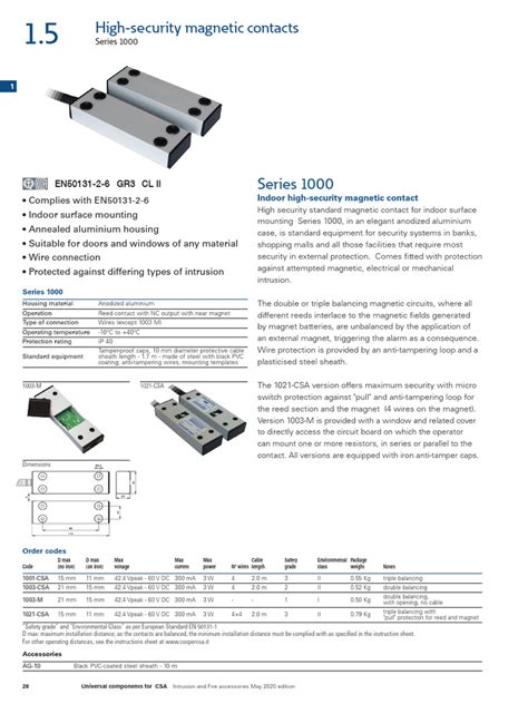 Eaton Security Series 1000 Magnetic Contacts Datasheet En Pdf Wire