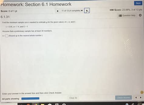 Solved Save Homework Section 6 1 Homework Score 0 Of 1 Pt
