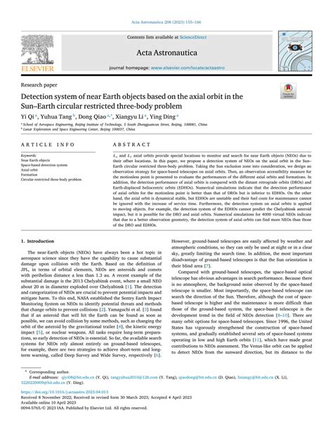 Pdf Detection System Of Near Earth Objects Based On The Axial Orbit In The Sun Earth Circular