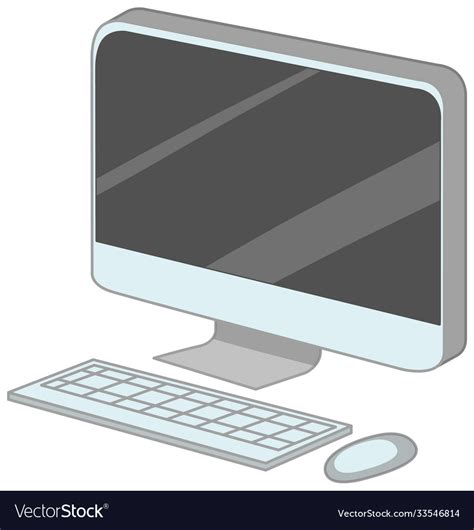 Computer With Keyboard And Mouse Cartoon Style Vector Image