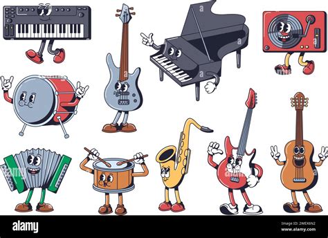 Cartoon Musical Instrument Characters Music Mascots Keyboard