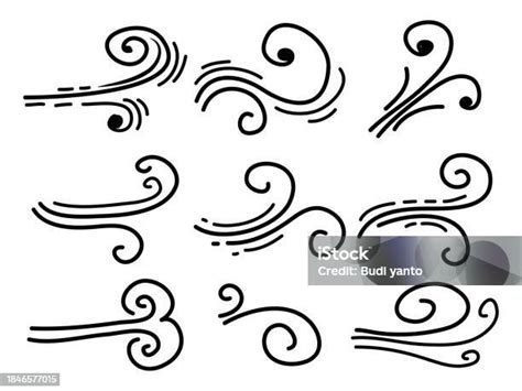 손으로 그린 세트 바람 낙서 타격 돌풍 디자인 고립 통하고 있는 백색 배경 일러스트 벡터 Handrawn 스타일 개념에 대한 스톡 벡터 아트 및 기타 이미지 Istock