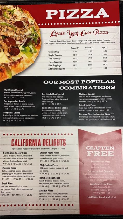 Menu At Pizza Place Pizzeria Swan River