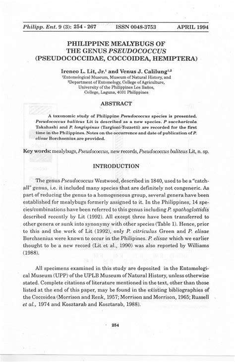 Pdf Philippine Mealybugs Of The Genus Pseudococcus Pseudococcidae