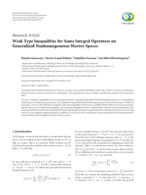 Pdf Weak Type Inequalities For Some Integral Operators On Generalized