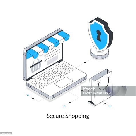 Secure Shopping 아이소메트릭 스톡 일러스트레이션 Eps File 스톡 일러스트 3차원 형태에 대한 스톡 벡터 아트