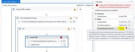 How To Define A Integer Value In Entrymethodparameters In Invoke Vba Activity Studio Uipath