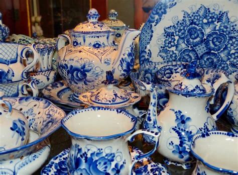 Home Tableware In Russian Traditional Gzhel Style. Closeup. Gzhel ...