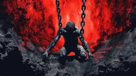 Premium Ai Image Devil Chained On Red Background Hd 8k Wallpaper
