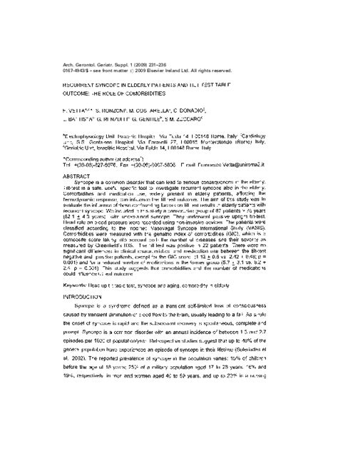 Pdf Recurrent Syncope In Elderly Patients And Tilt Test Table Outcome The Role Of Comorbidities