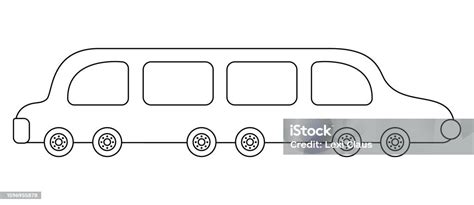 벡터 흑백 리무진 자동차입니다 아이들을 위한 재미있는 라인 자동차 귀여운 차량 클립 아트입니다 복고풍 운송 아이콘 또는 색칠 페이지가 흰색 배경에 분리되어 있다 0명에 대한