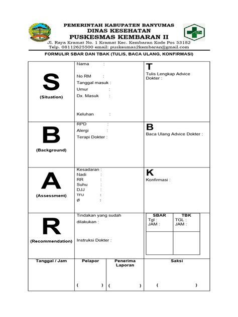 Form Sbar Dan Tbak Pdf