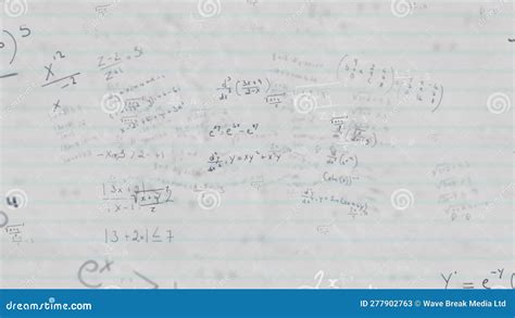 Animation Of Mathematical Equations And Formulas Floating Against White Lined Paper Background