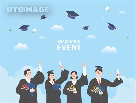 졸업과 입학 5 O200203a 느루 일러스트 학사모 졸업장 구름 꽃다발 대학생 대학원생 남자 여자 학생 졸업 졸업생 졸업복 카툰 프레임