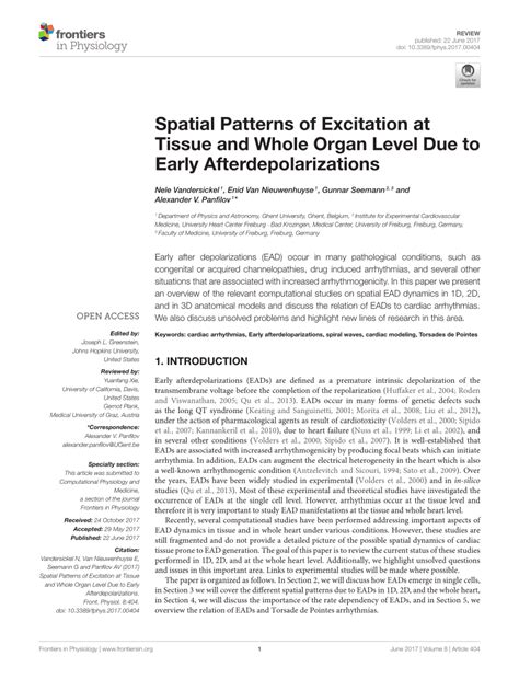 Pdf Spatial Patterns Of Excitation At Tissue And Whole Organ Level
