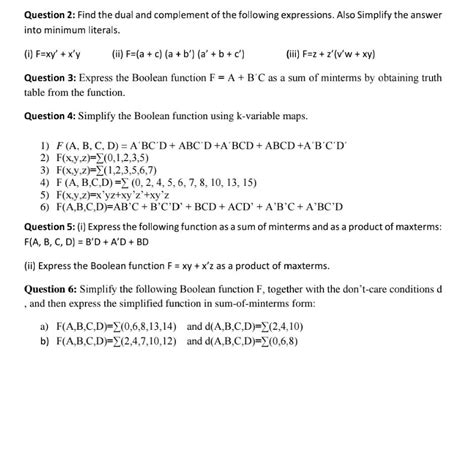 Solved Question 2 Find The Dual And Complement Of The