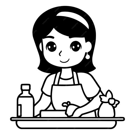 Premium Vector Cute Girl Washing Dishes Vector Illustration In A Flat Style