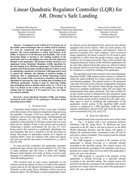 Pdf Linear Quadratic Regulator Controller Lqr For Ar Drones Safe Landing