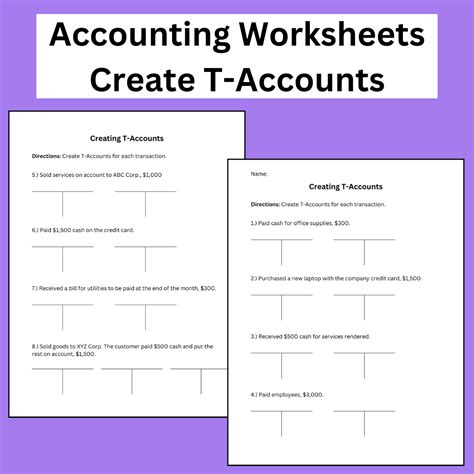 Creating T Accounts High School Accounting Worksheets Debits And