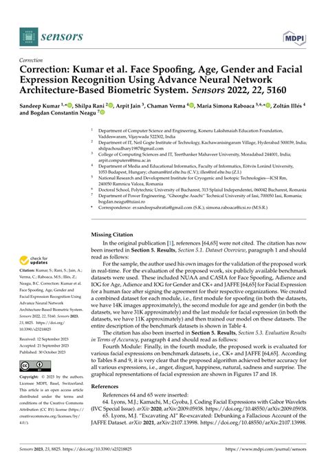 Pdf Correction Kumar Et Al Face Spoofing Age Gender And Facial Expression Recognition