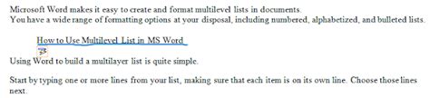 Multilevel List Option Use In Ms Word