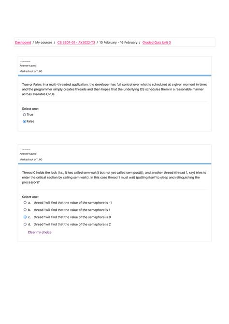 Cs 3307 Operating Systems 2 Graded Quiz Unit 3 And Answer Saved