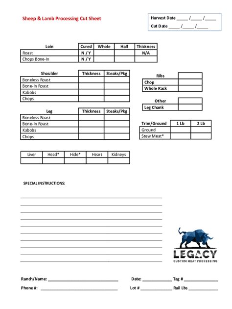 Fillable Online Sheep And Lamb Processing Cut Sheet Fax Email Print