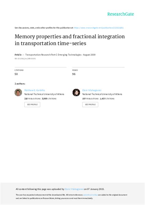 Pdf Memory Properties And Fractional Integration In Transportation Time Series