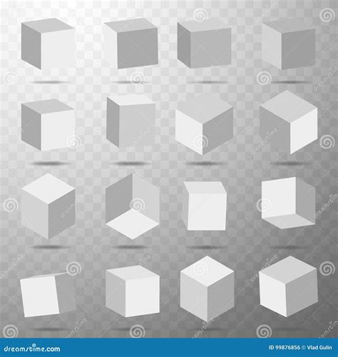 Cube Icon Set With Perspective 3d Model Of A Cube Vector Illustration
