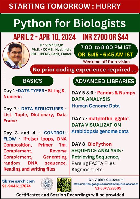 Finalreminder Pythonforbiologists Upskill Upgarde Python R Ngs Dr Vipin Singh