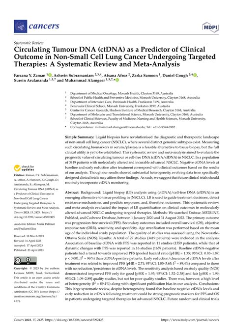 Pdf Circulating Tumour Dna Ctdna As A Predictor Of Clinical Outcome In Non Small Cell Lung