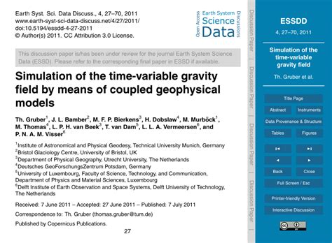 Pdf Simulation Of The Time Variable Gravity Field By Means Of Coupled