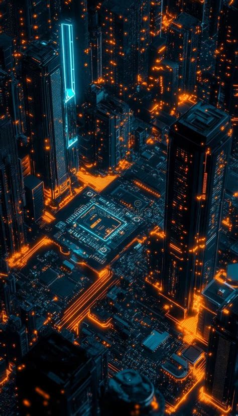 Futuristic Ai Brain Chip Motherboard Aerial View Artificial