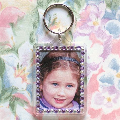 25x Blank Purple Silver Gemstone Acrylic Keyrings 50x35mm Photo Key