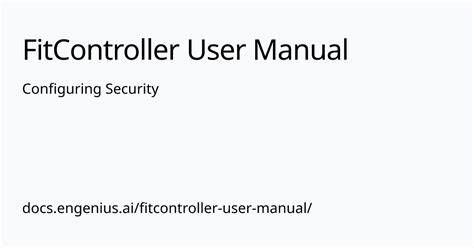 Configuring Security FitController User Manual