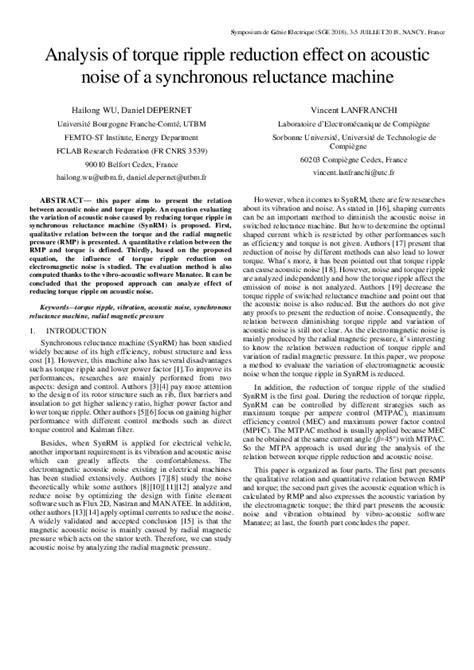 Pdf Analysis Of Influence Of Torque Ripple Reduction On Acoustic Noise Of A Synchronous