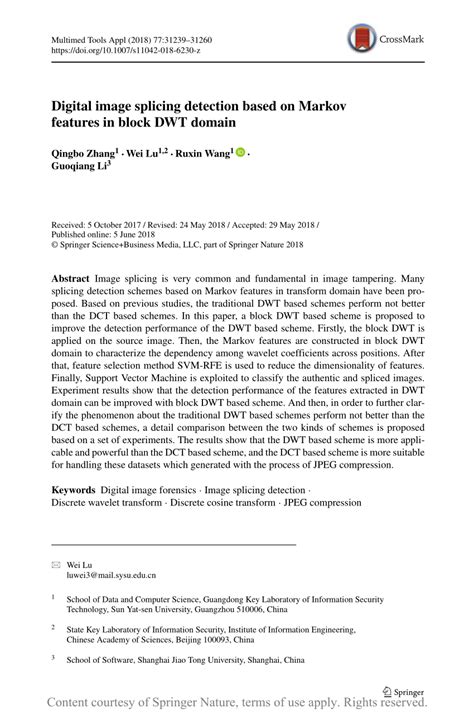 Digital Image Splicing Detection Based On Markov Features In Block Dwt