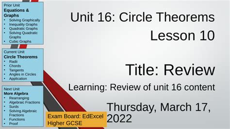 Edexcel Gcse Higher Unit 16 Circle Theorems Teaching Resources