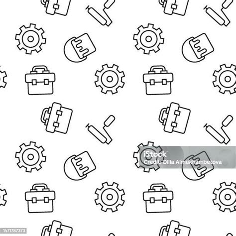 기어 톱니바퀴 페인트 롤러 흰색 배경에 염료가 있는 양동이의 벡터 원활한 패턴 섬유 배경 플래 카드 배너 배경에 사용할 수 있습니다 강철에 대한 스톡 벡터 아트 및 기타