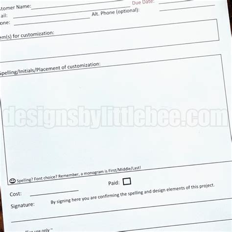 Blank Customization Form Designs By Little Bee