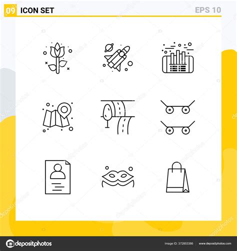 Universal Outlines Set Web Mobile Applications Skateboard Route Investment Road Stock Vector By