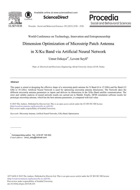 Pdf Dimension Optimization Of Microstrip Patch Antenna In Xku Band Via Artificial Neural Network
