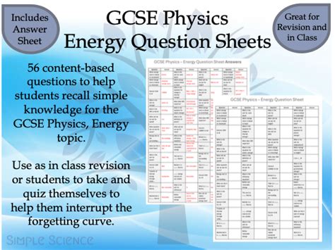 Gcse Physics Paper 1 Revision Question Sheet With Answers Teaching Resources