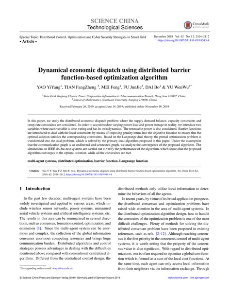 Pdf Dynamical Economic Dispatch Using Distributed Barrier Function
