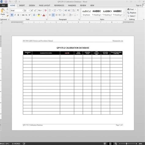 Calibration Log Iso Template