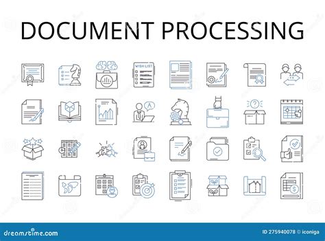 Document Processing Line Icons Collection Report Analysis File Management Data Manipulation
